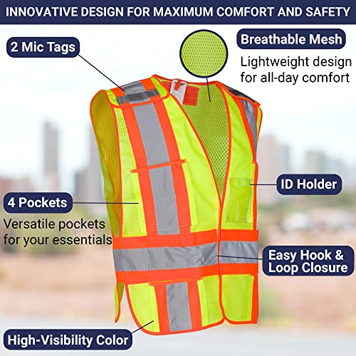High Visibility Safety Vest β ANSI Class 2 Breakaway Vest with 5 Pockets, Yellow with Adjustable Hook and Loop Closure, Hi Vis Breathable Mesh, Heavy Duty Work Wear for Men or Women, 3 Pack (XL/XXL