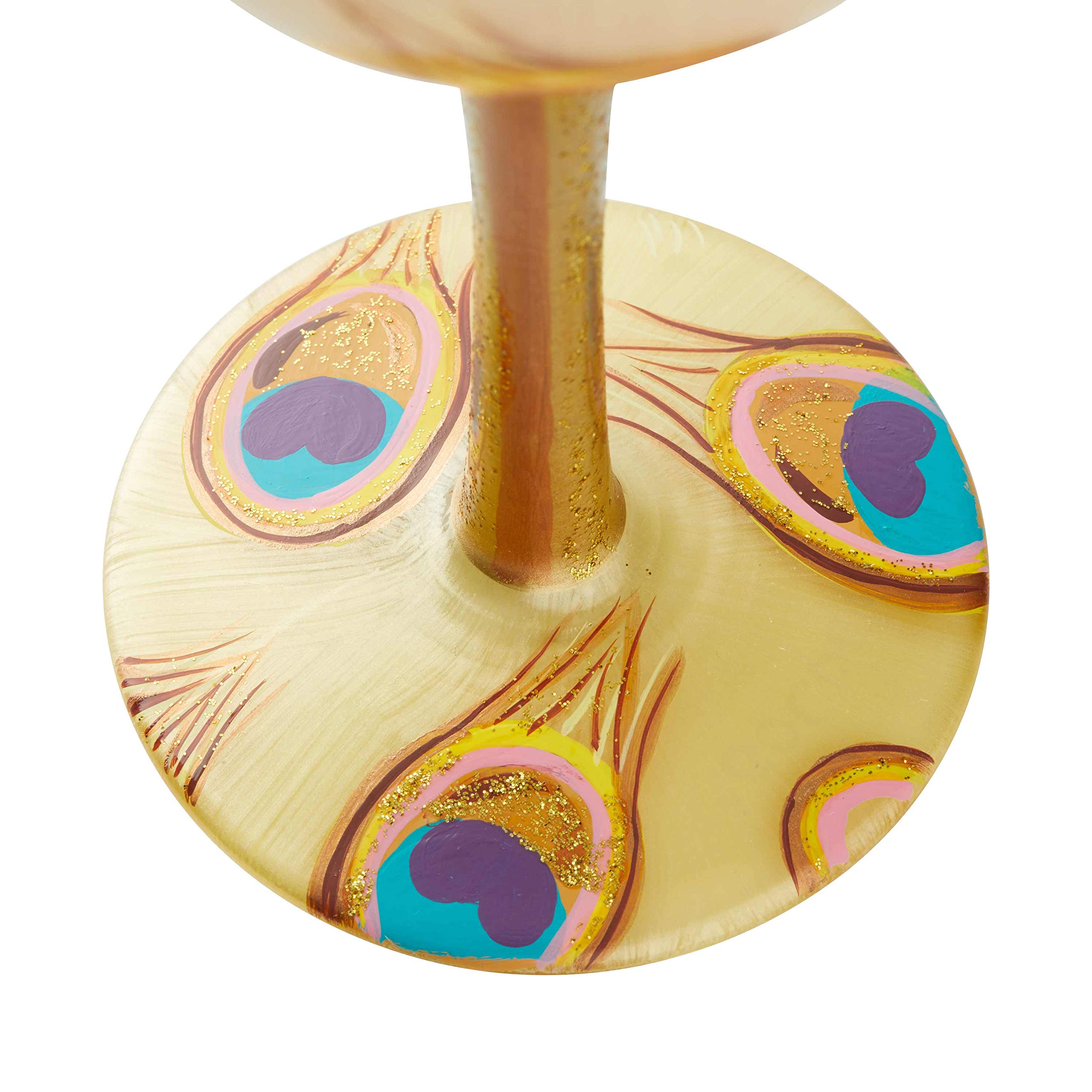 Enesco Designs by Lolita Golden Peacock Artisan Wine Glass, 1 Count (Pack of 1), Multicolor