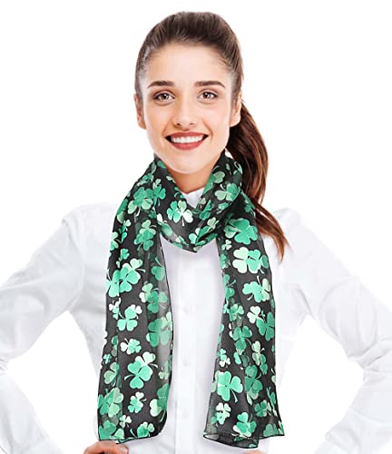 CBC Crown Women's St.Patrick's Shamrock Scarf Clover Scarf, One Size, Green White Black (Black - Shamrock)