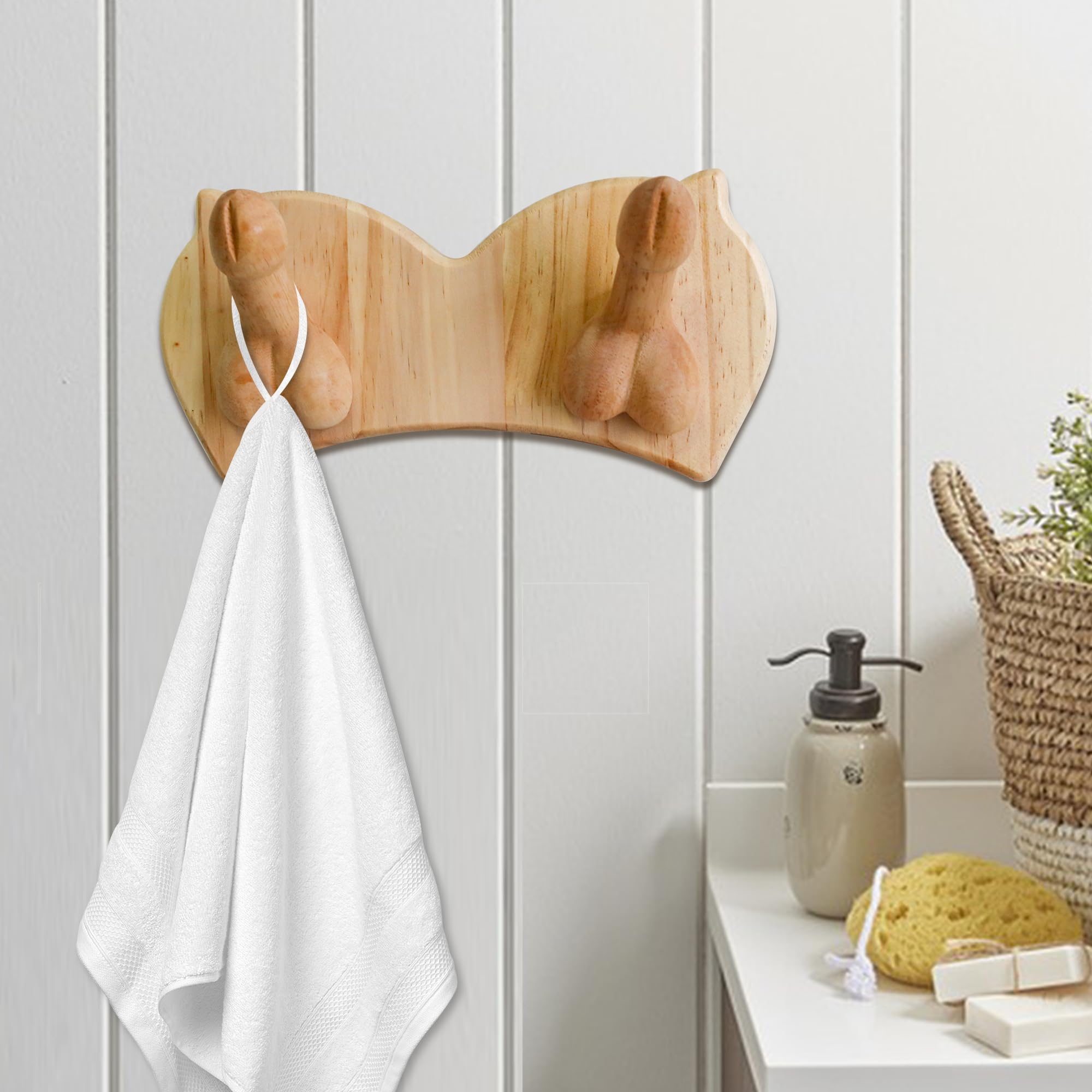Leyanny Wooden Wall Hooks for Hanging, 4 Pack Creative Mounted Hangers for Hats, Umbrella, Coat, Clothes, Creative Christmas Gifts for Men