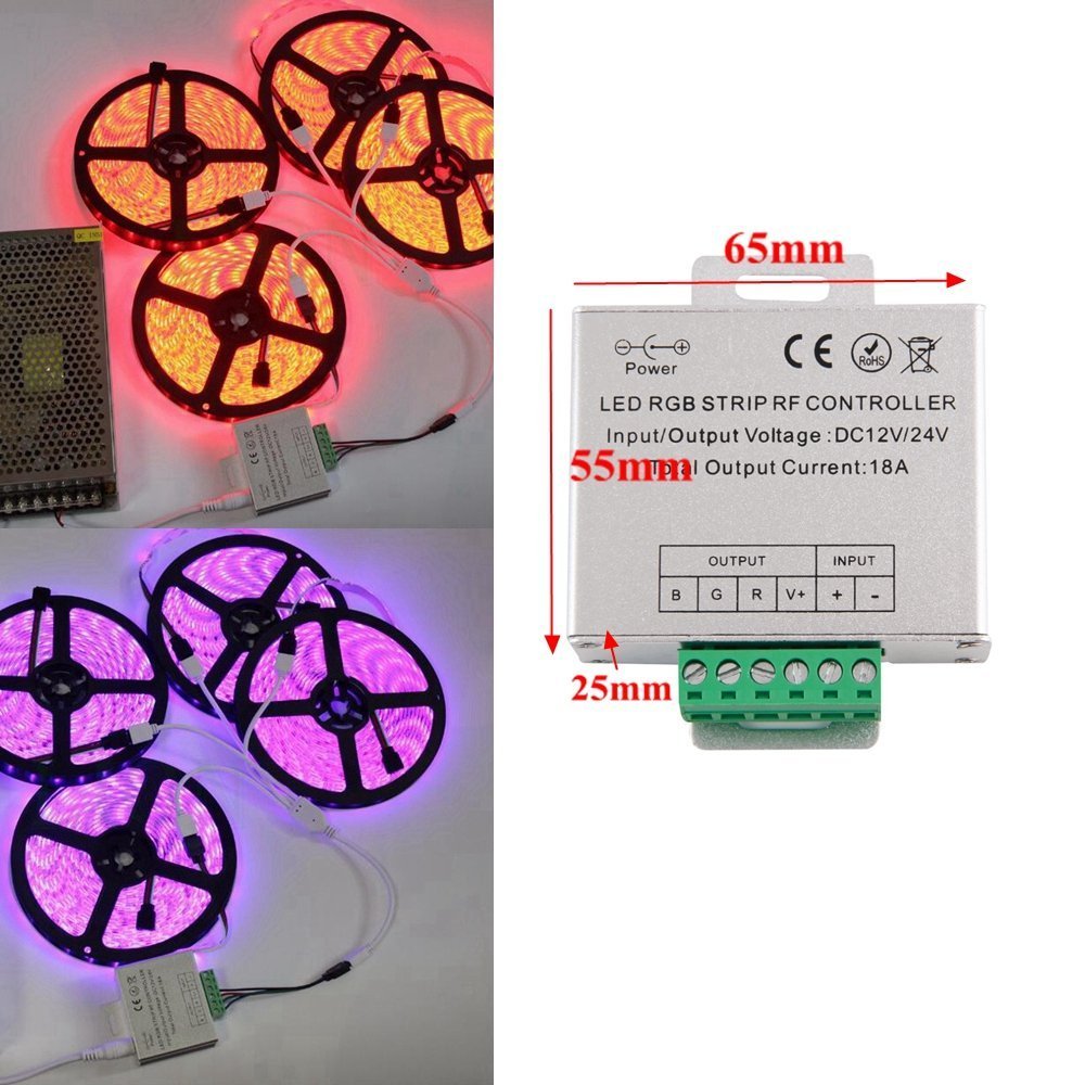 DC 12V-24V 18A LED Lights Controller 24Key RGB Remote Controller for 3528 5050 RGB LED Strip Lights, RGB Led Module Lights