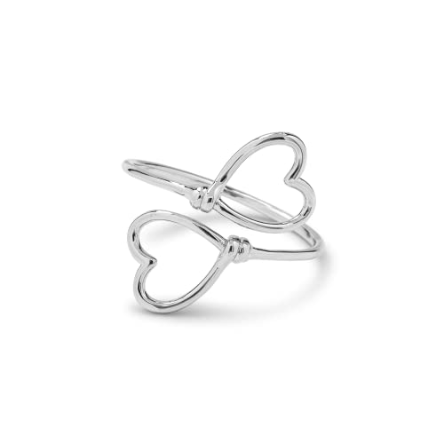 Pura Vida Silver Plated Heart Wire Statement Wrap Ring - Brass Base Band, Rhodium Plating - Size 5