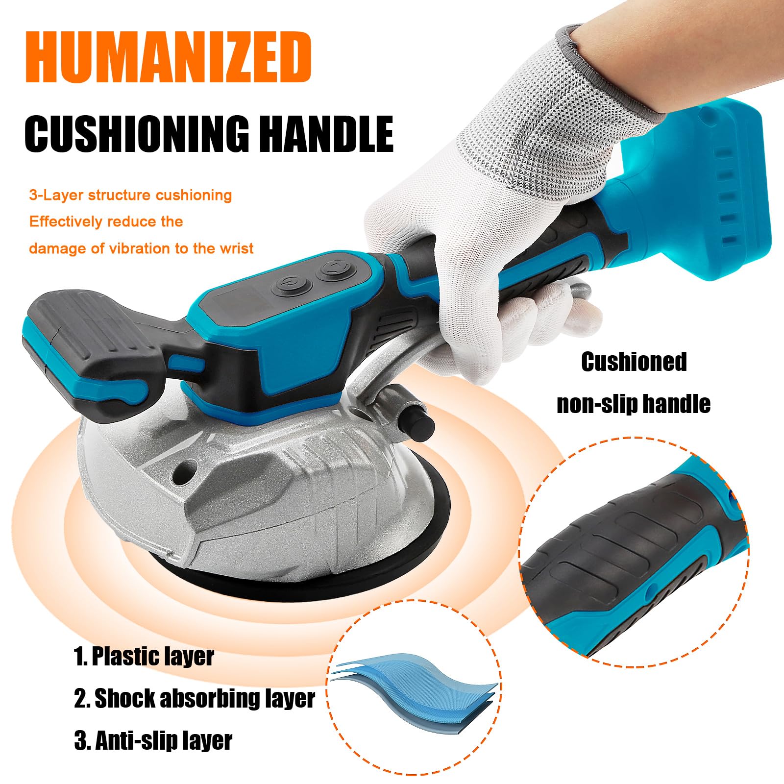LASIEYO Tile Vibration Tools, for Makita 18V Max Battery, Tiler Vibrator Tool, with 8 Speeds Adjustable, Suction Cup, Digital Display, for Floor, Tile(Battery NOT Included)