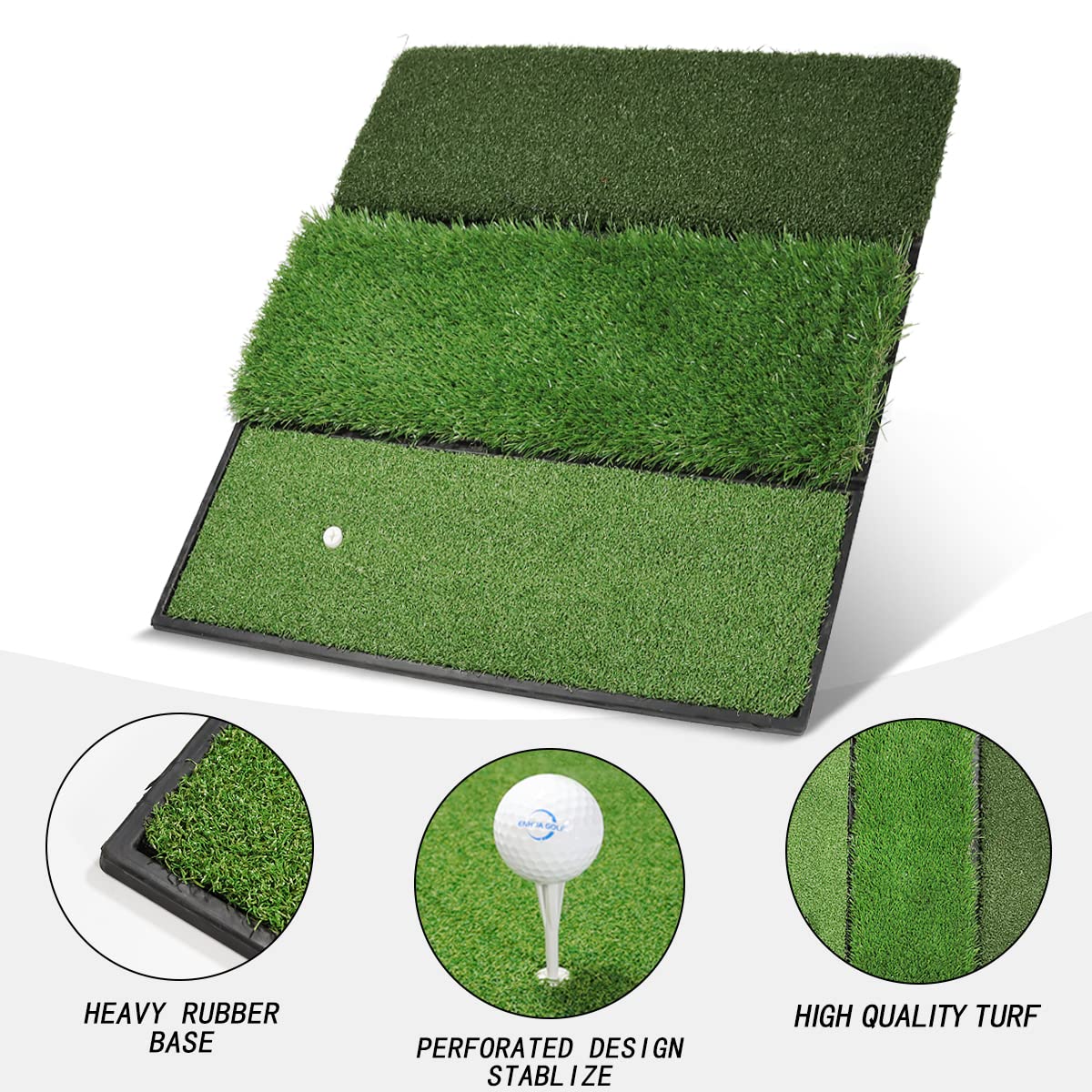 ENHUA GOLF Hitting Mat with Ball Tray,21x18 INCH Turf Indoor/Outdoor Pad for Chipping Swing Golfing Practice,Heavy Duty Training Mats with 9 Tees (D)