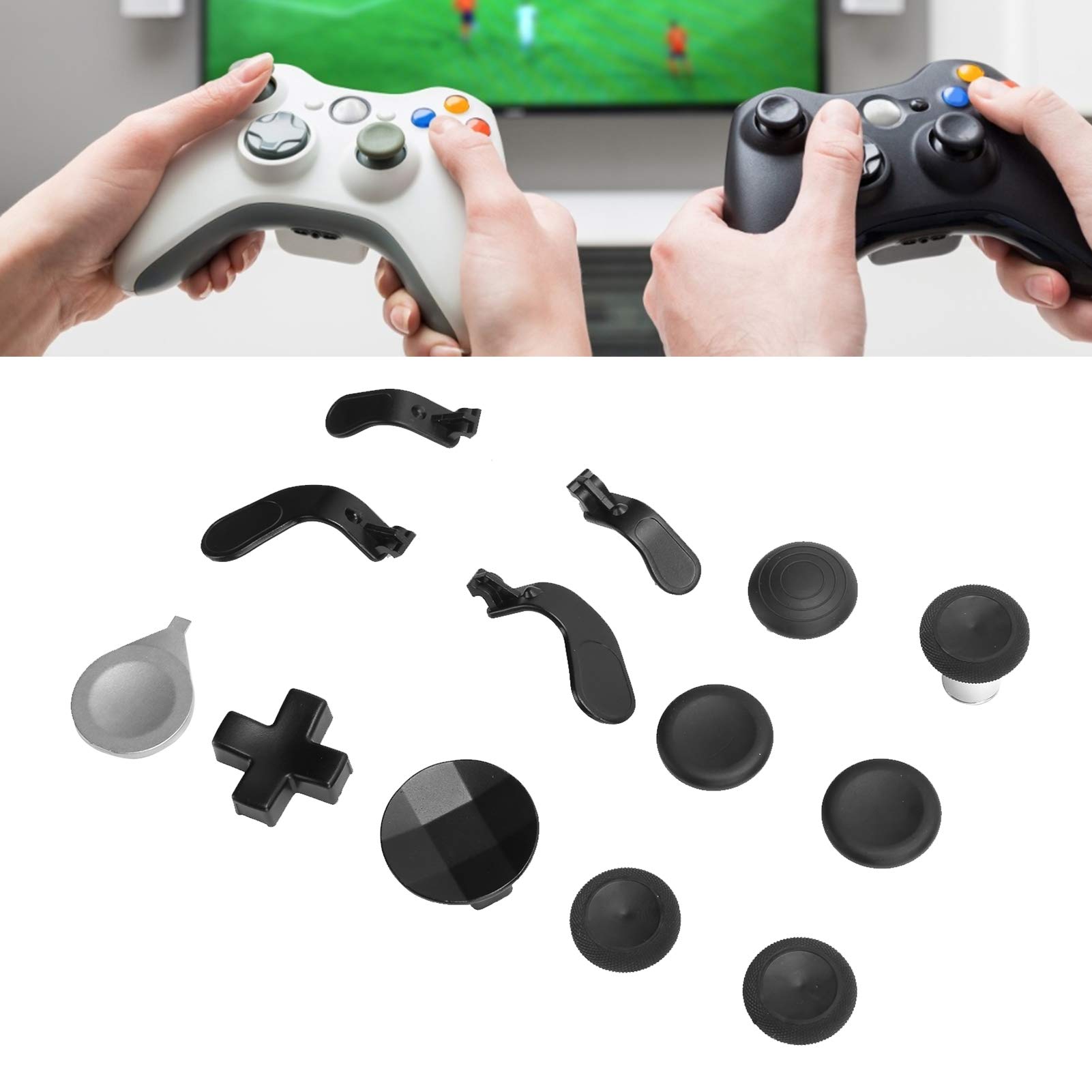 Gamepad Paddle Accessory Set, Replacement Buttons Kit Includes Rocker Key Puller, for One Elite Series 2 Controller, Easy to Install (Black)