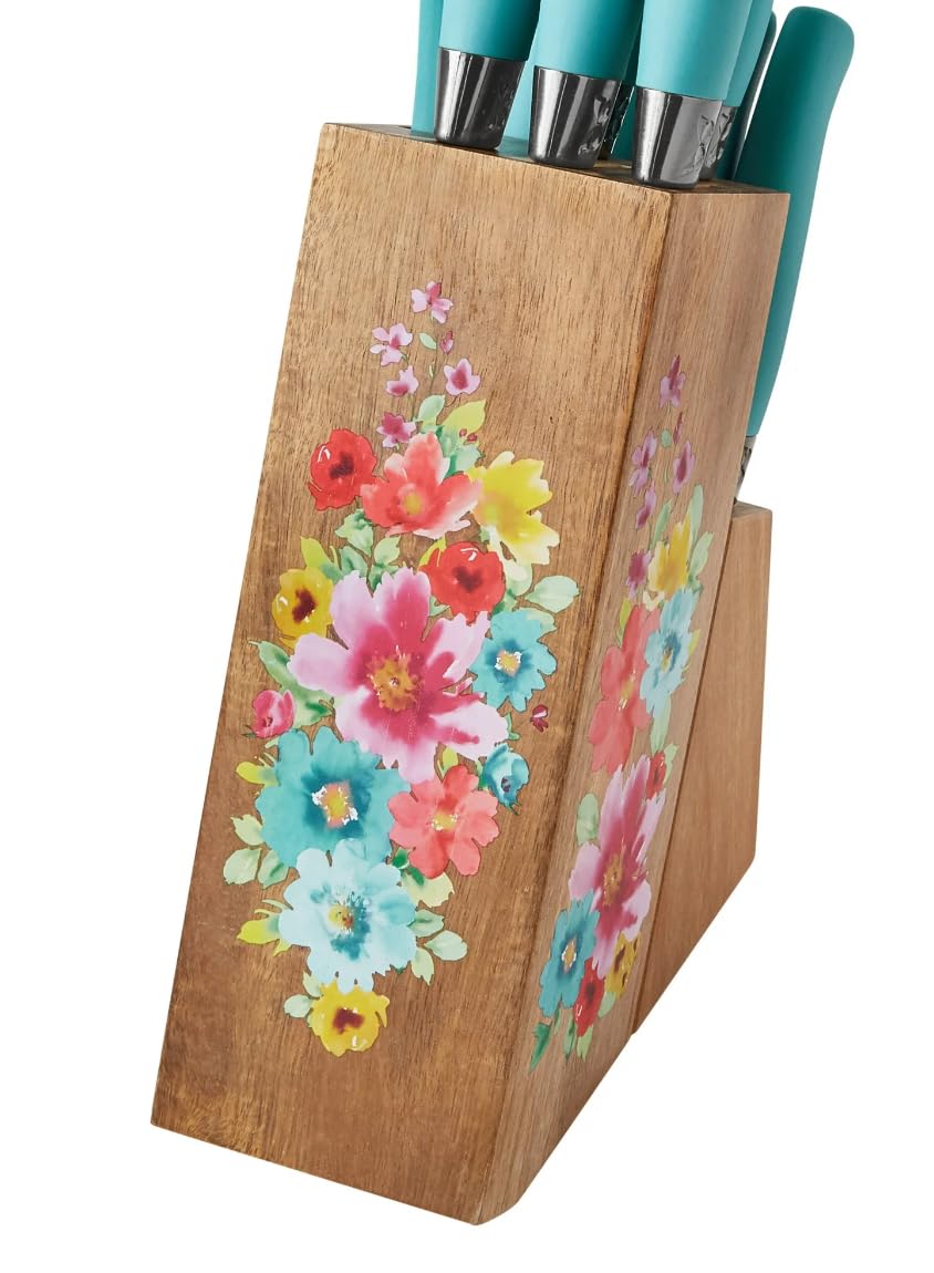 Generic Pioneer Woman 11-Piece Stainless Steel Knife Block Set, Teal, Large