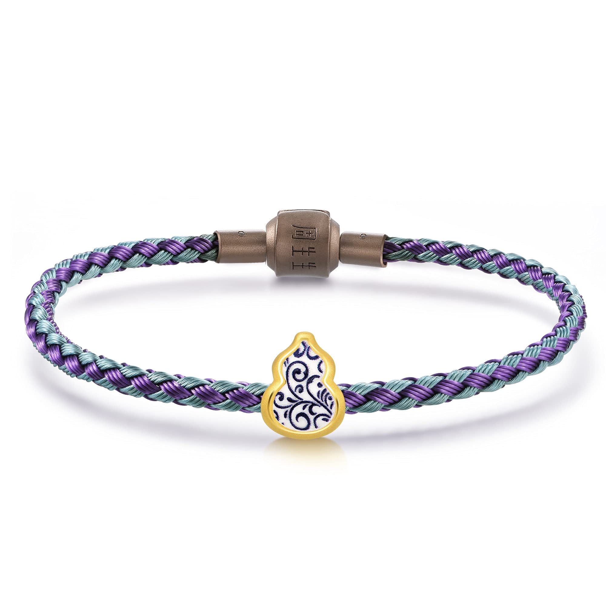 CHOW SANG SANG 999 24K Solid Gold Blue and White Porcelain Mini Charm Bracelet for Women 92527C