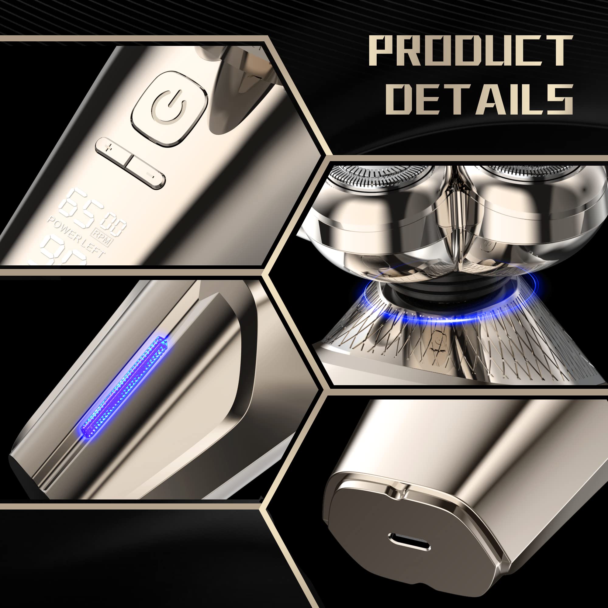 Head Shaver for Bald Men, Electric Razor for Men 5-in-1 Multifunctional Electric Head Shaver Bald Clippers for Men Wet/Dry Waterproof 7D Rotary Shaver Grooming Kit Rechargeable with LED Display