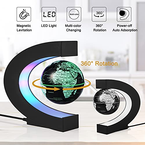 Magnetic levitation world map globe rotating levitation globe (with LED lights) office home desktop decorative gadgets friends teacher business birthday gift (blue)