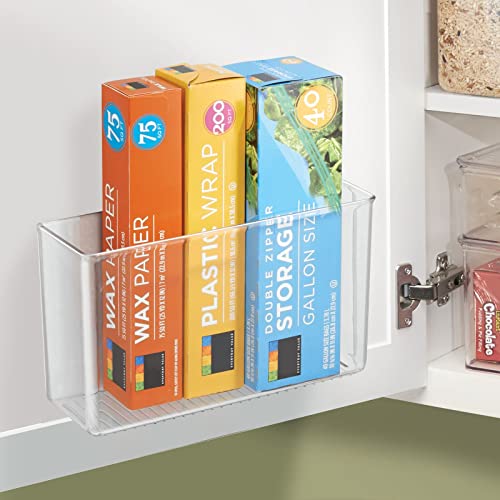 mDesign Plastic Adhesive Storage Organizer Container Bin for Kitchen Shelf, Countertop, Cabinet, or Pantry Organization - Space Saving for Sandwich Bag, Plastic Wrap, Linge Collection - 4 Pack - Clear