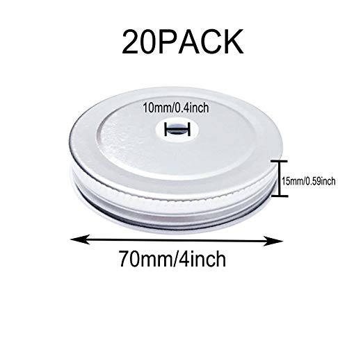 Luckkyme Mason Jar Lids, 20 Pieces Bottle Cap with Straw Hole/Silicone Rings Compatible with Mason Jar
