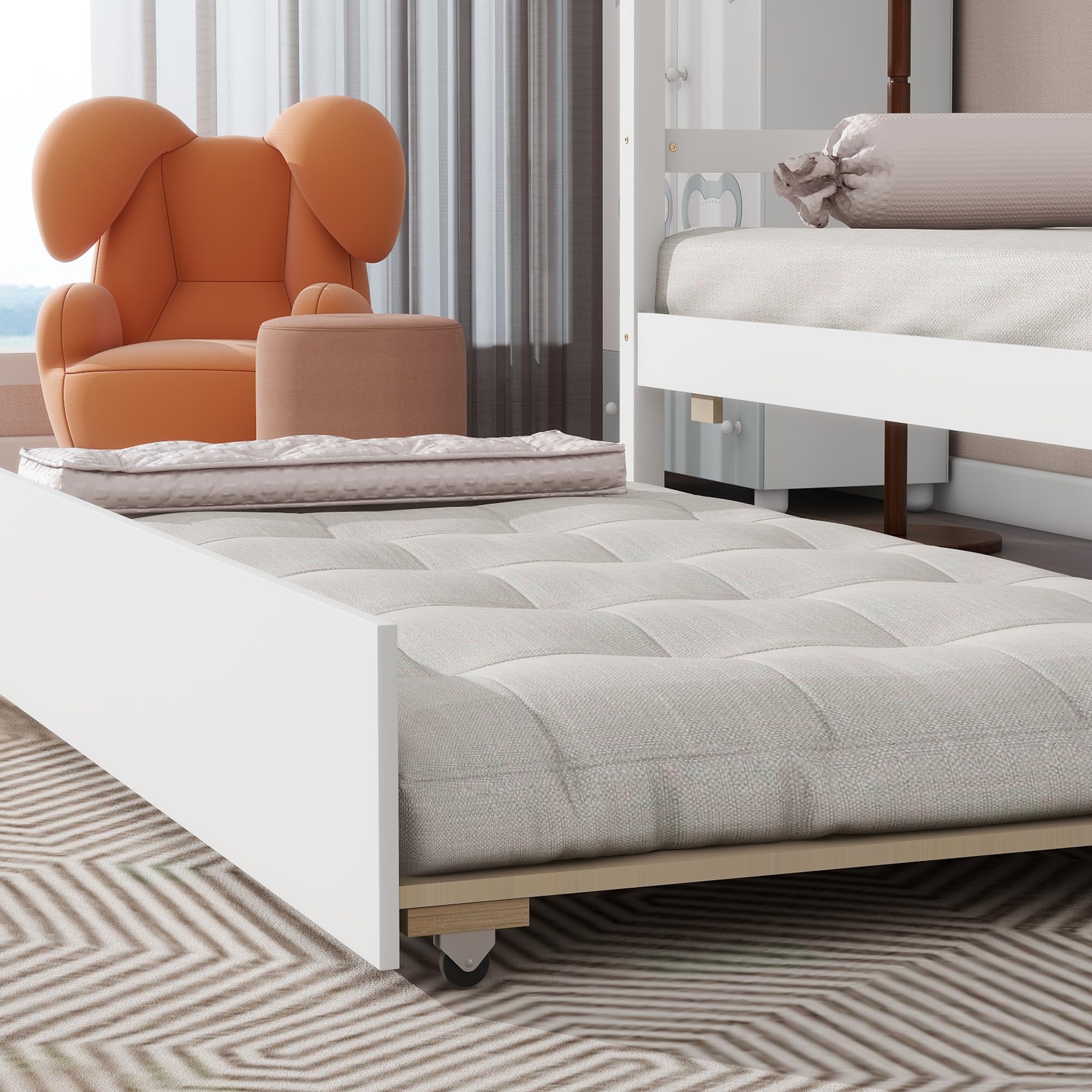 Harper & Bright Designs Twin House Bed for Kids with House-Shaped Headboard, Wood Twin Size Platform Bed with Trundle,Cute Twin Daybed Frame for Boys Girls, White