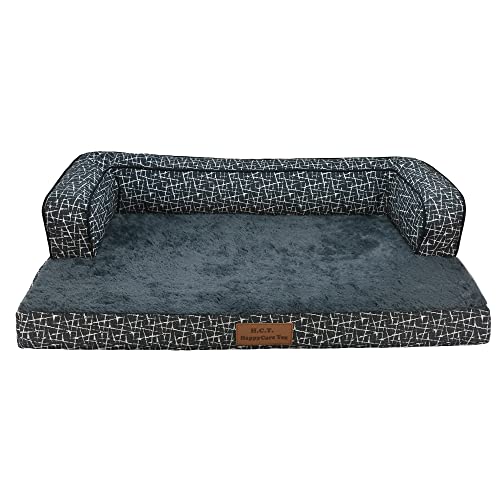 long rich Rectangle Pet Bed, Cozy Latex Foam Dog Sofa Bed for Small, Medium, and Large Pets, Waterproof PV Plush Fabric Pet Cushion,Non-Slip (30" x 20" x 6.5", Printed Canvas-Grey) (LTX-BLACK-M-4697)