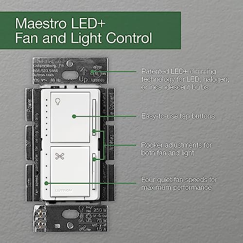 Lutron Maestro Fan Control and Light Dimmer for Dimmable LEDs, Incandescent, and Halogen Bulbs, Single-Pole, MACL-LFQ-WH, White (2-Pack)