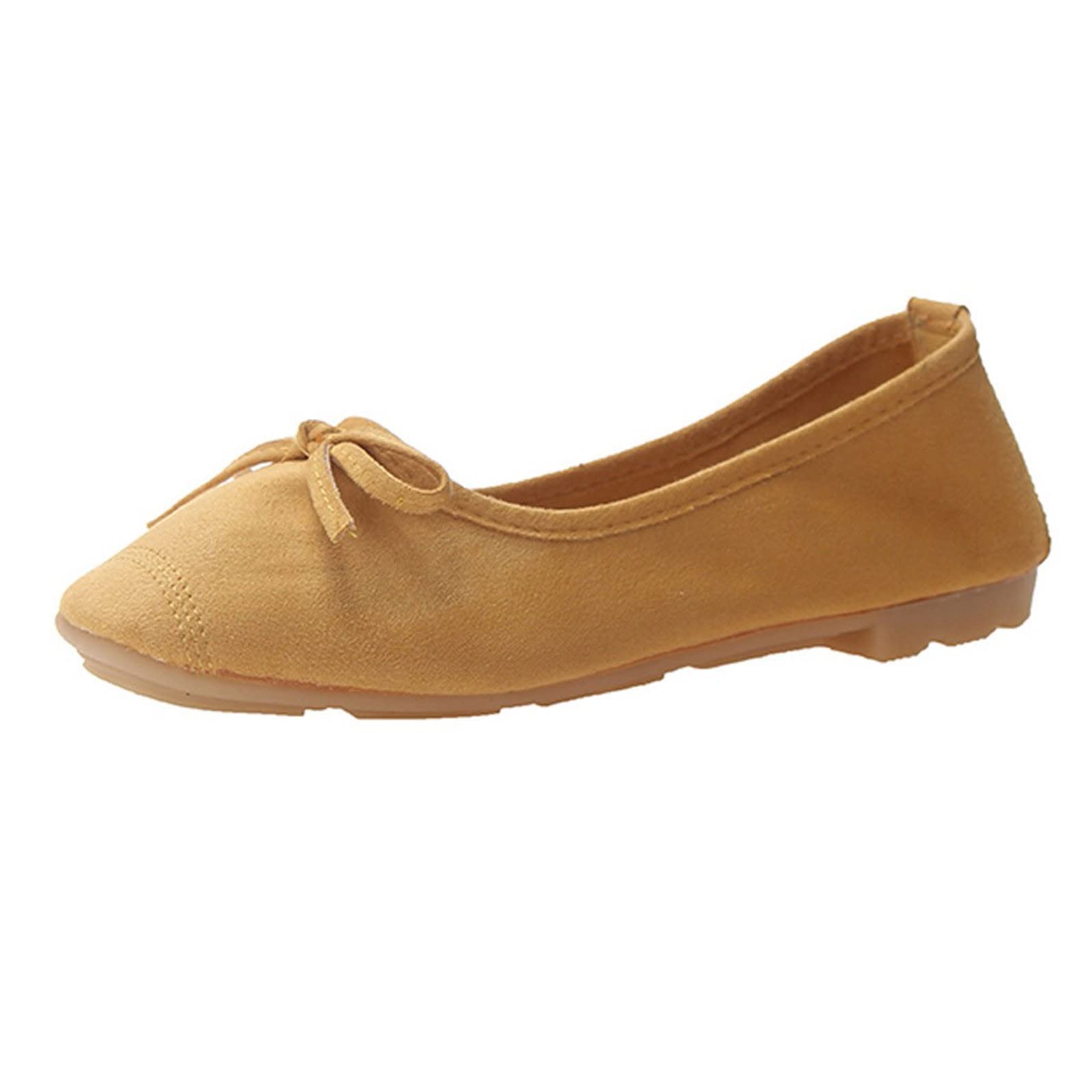 FASDNENDYS Women's Suede Bow Shallow Mouth Soft Sole Round Toe Casual Shoes Leather Sandals Women Size 9