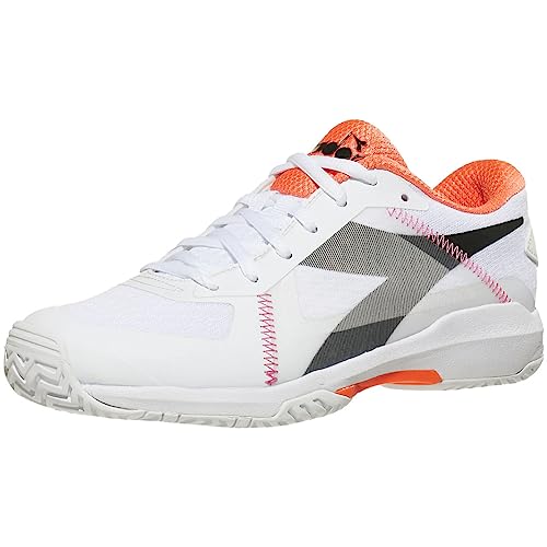 Diadora Trofeo W All Ground Pickleball Tennis Shoes (White/Black/Vermillion, 9)