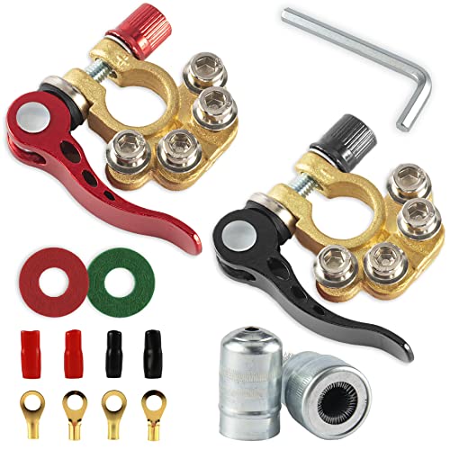 SINGARO Car Battery Terminal Connector, 4 Way Positive and Negative Pole Quick Release Terminal Clip, Applicable to SAE/JIS A Type Terminal Post, Compatible with Cars, Trucks and More(Gold-A)