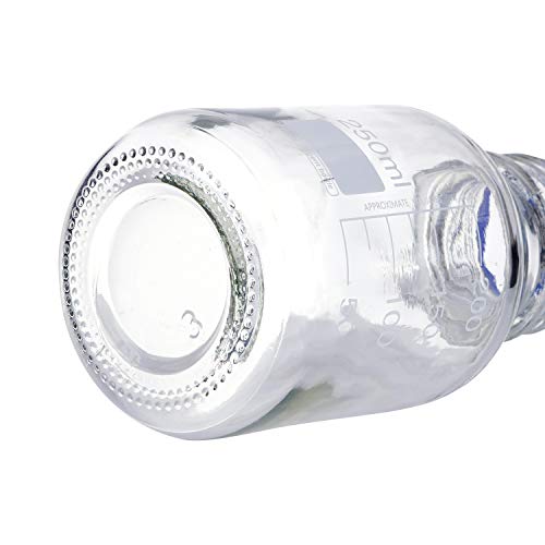 Pastein 10 Pieces 250 mL Graduated Round Reagent Media/Storage Glass Bottle With GL45 Blue Polypropylene Screw Cap