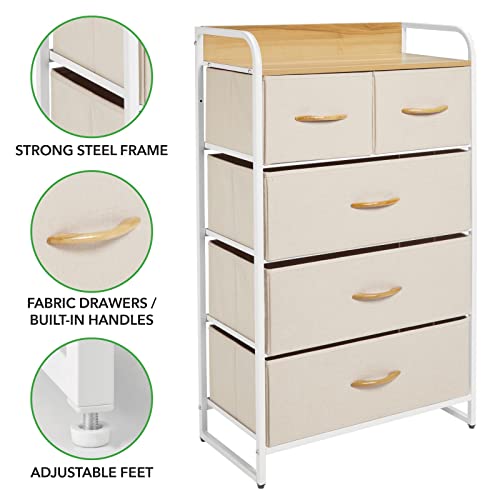 mDesign Tall Dresser Storage Chest - Vanity Furniture Cabinet Tower Unit for Bedroom, Office, and Closet - Textured Print - 5 Removable Drawers - Cream/White
