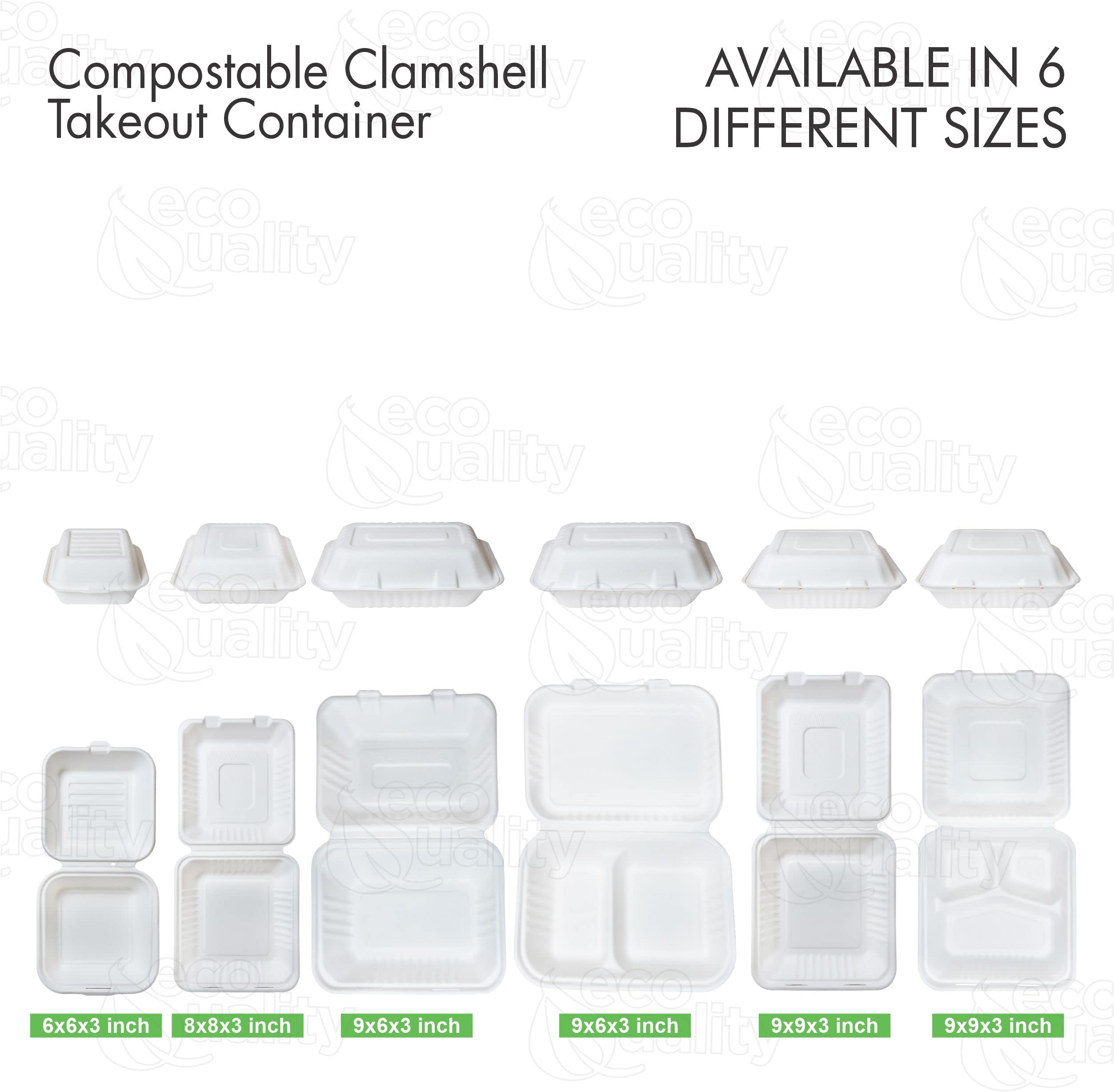 Compostable 3-Compartment Hinged Clamshell Take Out Food Containers 9x9x3,Heavy Duty Quality Square Disposable to go Containers, Eco-Friendly Takeout Box, Restaurants, Food Trucks (25)