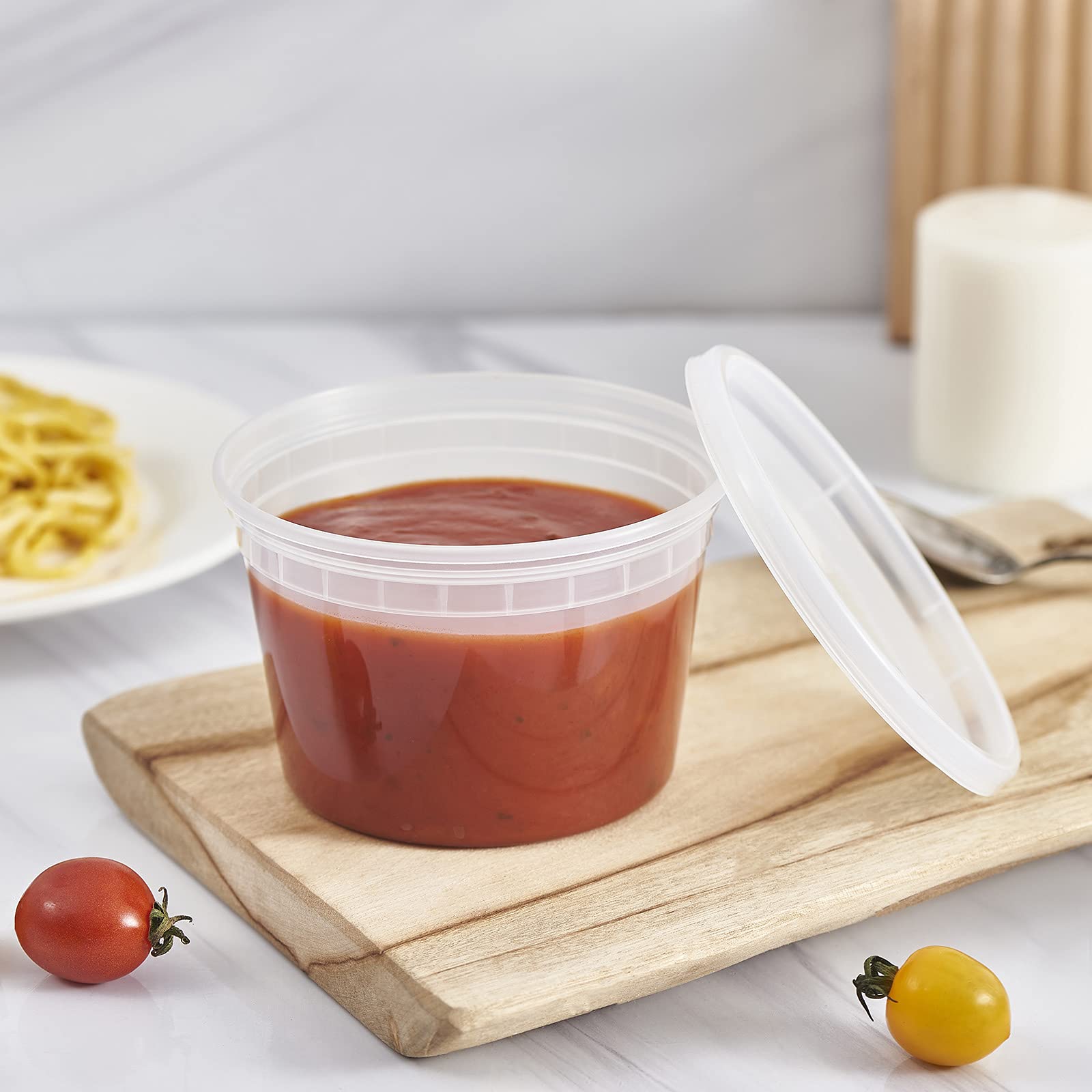 Jaluxing 16 oz. Plastic Deli Containers With Lids, 48 Sets - Leakproof, Stackable, BPA Free, Microwavable, Freezer Safe (Formerly FULING)