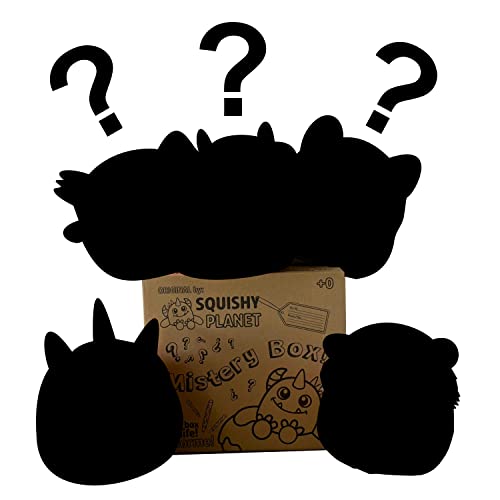 SQUISHY PLANET - 8" Plush Pillow - 5 Pack in Super Mystery Box (+ Pack Crayons) - Decorative Pillows for Bed, Sofá or Chair Cute Plushies Jumbo - Great Gift!