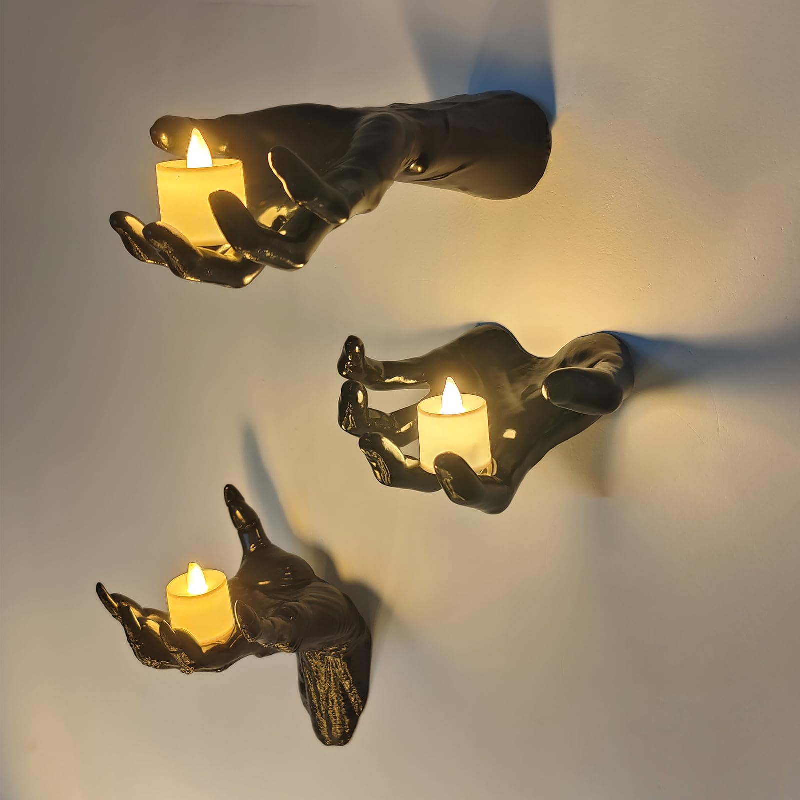 DAZONGE Halloween Decorations Indoor/Outdoor, Pack of 3 Wall Mounted Creepy Reaching Hands, Life-Sized Horror Hands for Wall Decorations, Gothic Hanging Wall Art Sculpture(Candles Not Included)
