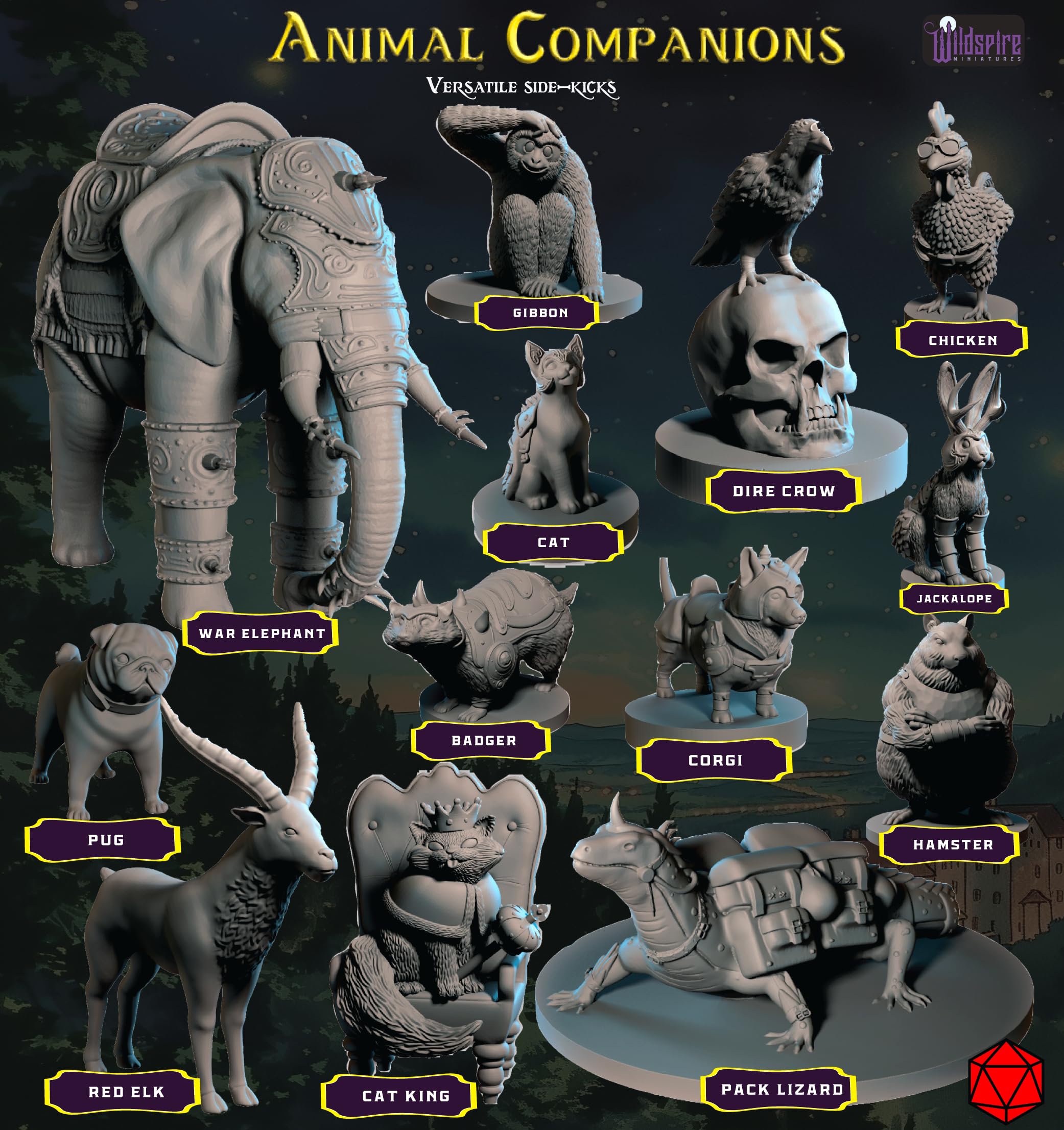 Wildspire Heroes, NPC Animal Companions & Troll King for DND Miniatures Bulk 28mm-32mm DND Minis Dungeons and Dragons Miniatures D&D Miniatures Fantasy Figures Unpainted Pathfinder Miniatures