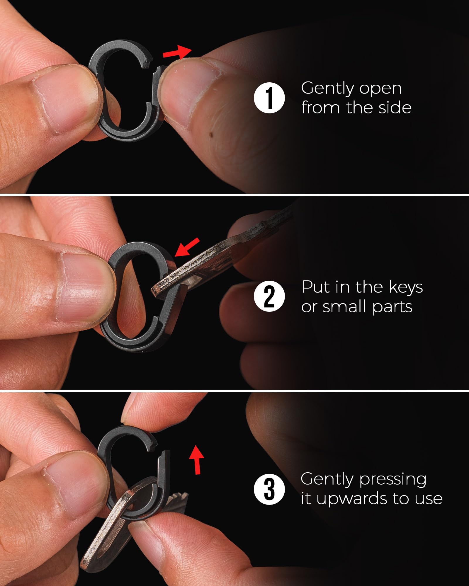 FEGVE Titanium Mini Key Chain Rings Small Quick Release Connecting Keychain for Home Keys Organization (Black-2*Mini Links+3 * 0.86 in Ti Keyrings)