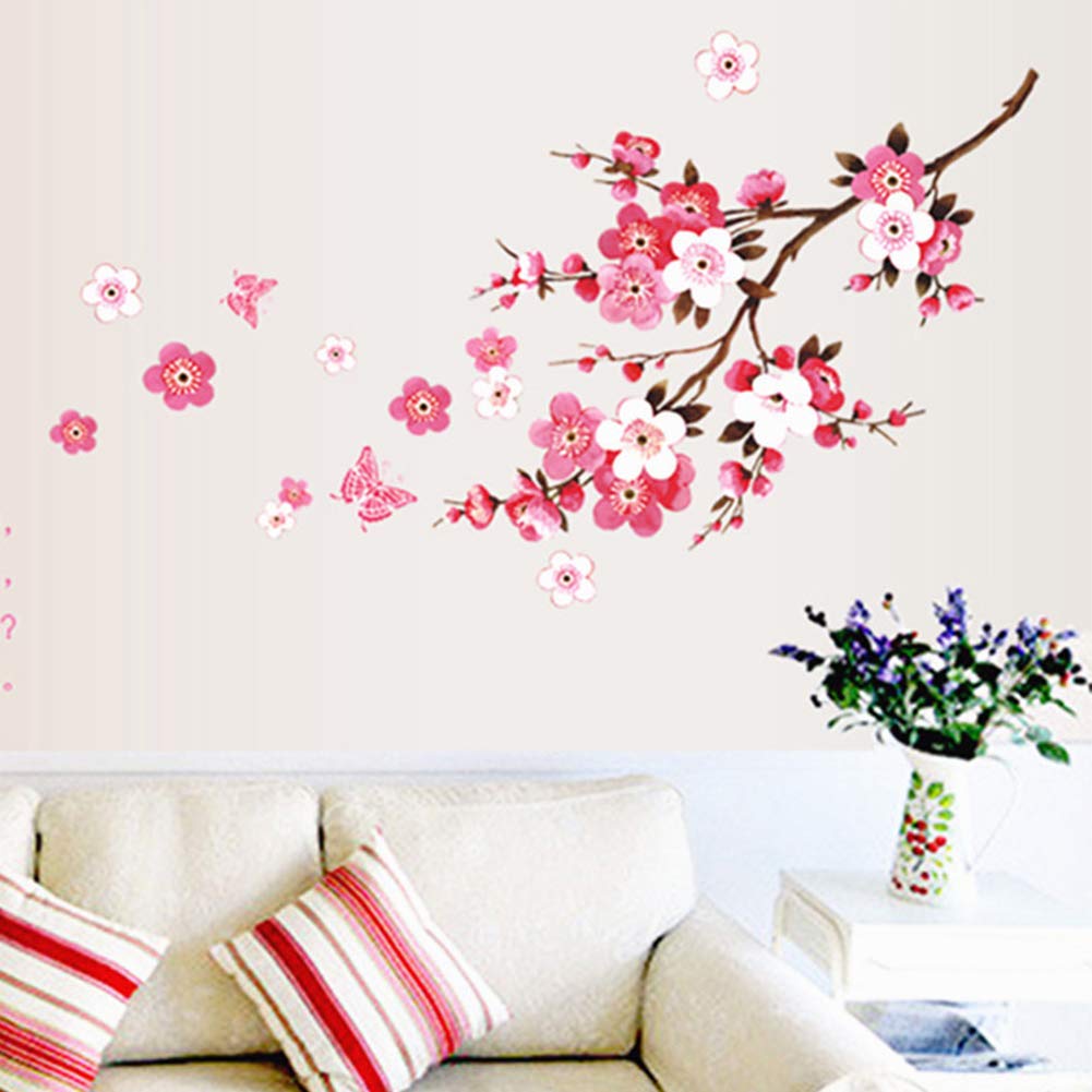 CREATIVE HOBBIES Peach Blossom Pattern Wall Sticker DIY Romantic Warm White Cherry Blossom Tree and Flower Wall Decal 3D Wall Art Stickers Murals Home Decor