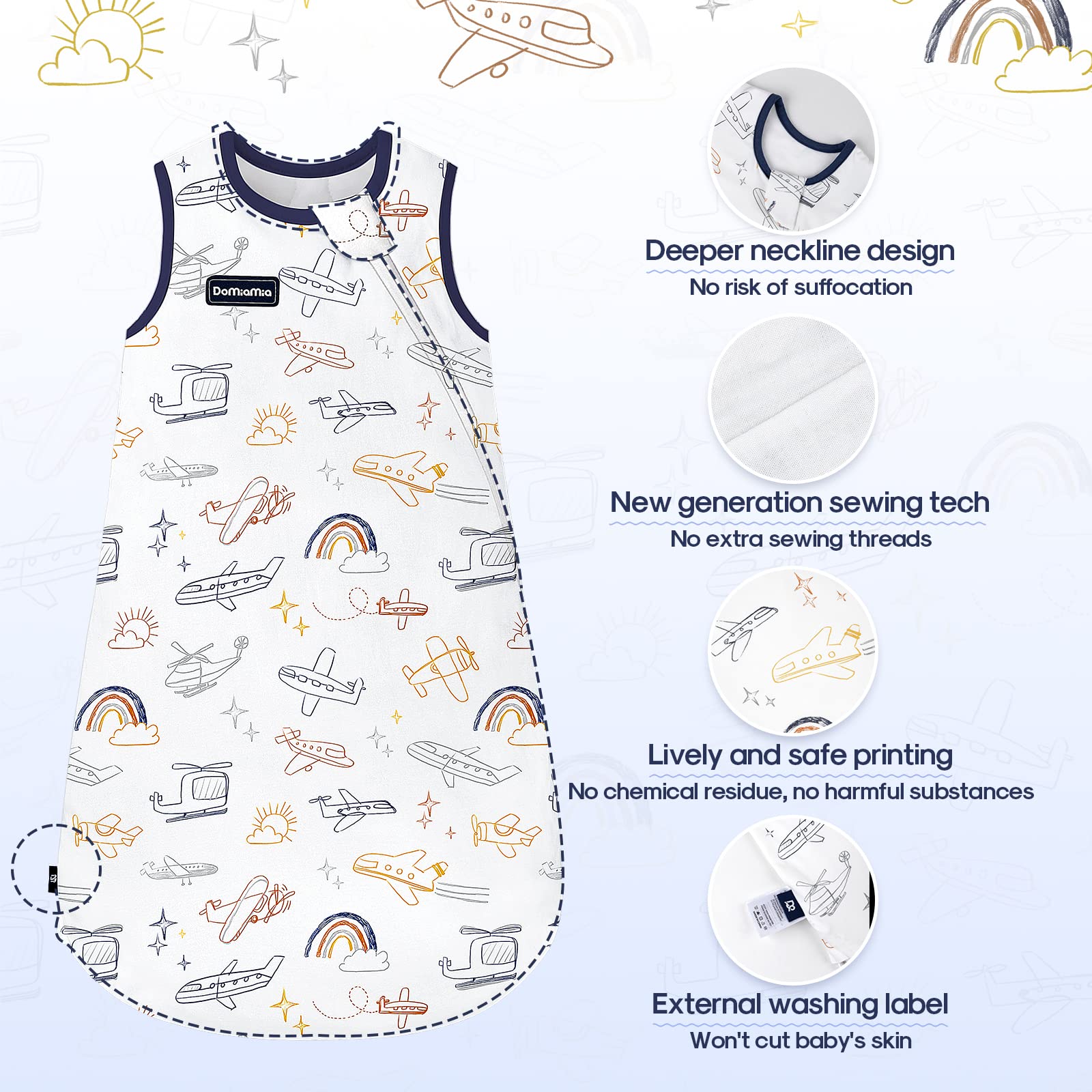 Domiamia Baby Sleep Sack 1.0 Tog Ultra Soft 24-36 Months Rayon Made from Bamboo & Cotton & Tencel Lyocell Baby Wearable Blanket