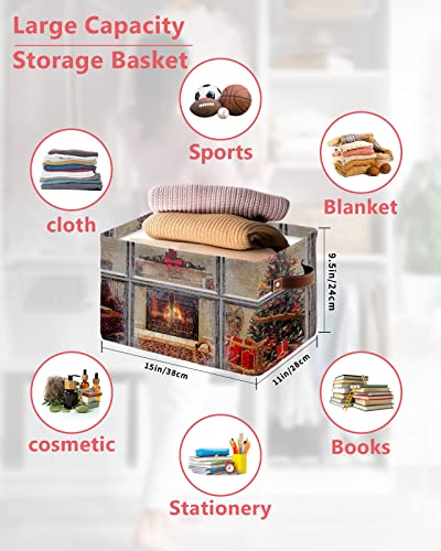 Christmas Storage Basket Fireplace Sled Xmas Trees Storage Bins Decorative Window Seat Foldable Baskets for Toys Decorative Baskets for Closet Nursery