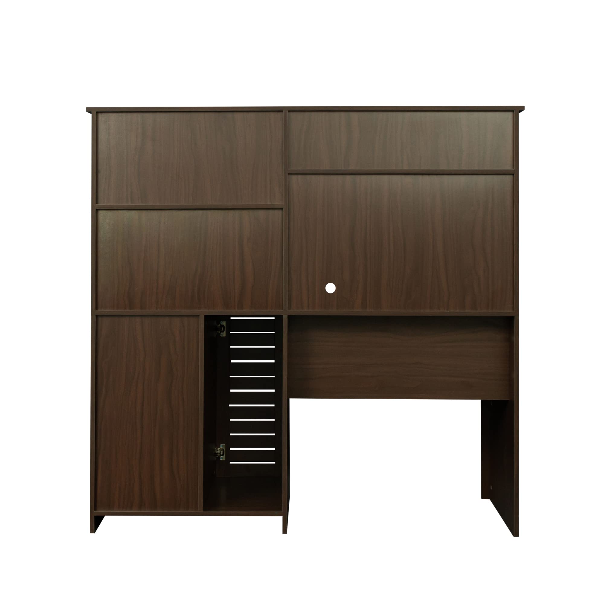 Computer Desk with 3 Drawers and Hutch, Wood Executive Desk with 2 Open Shelves Laptop Home Office Desk with Keyboard Tray Writing Study Table for Teens Adults Cable Management Grommets, Dark Brown