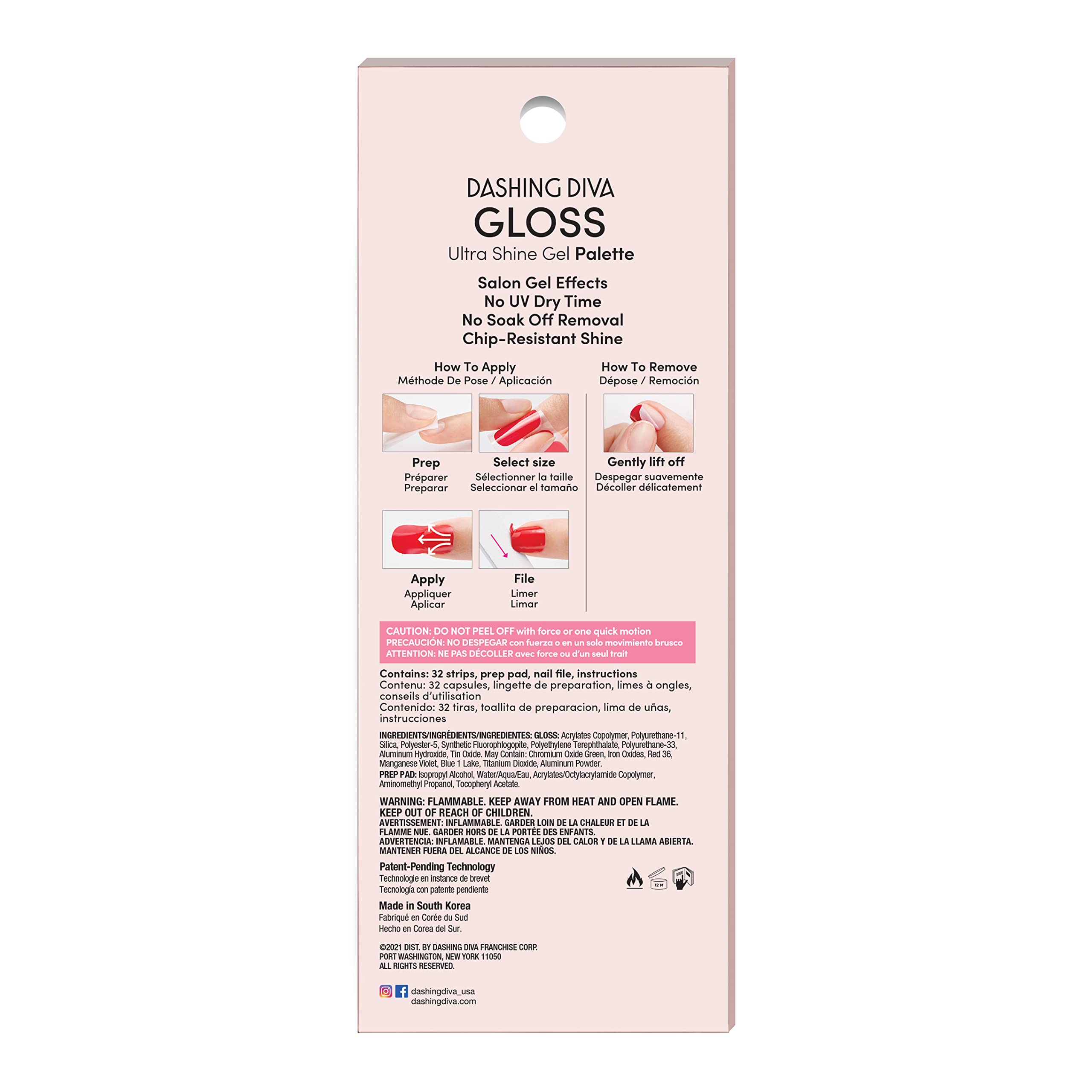 Dashing Diva Gloss Nail Strips - All Lined Up | UV Free, Chip Resistant, Long Lasting Gel Nail Stickers | Contains 32 Nail Wraps, 1 Prep Pad, 1 Nail File