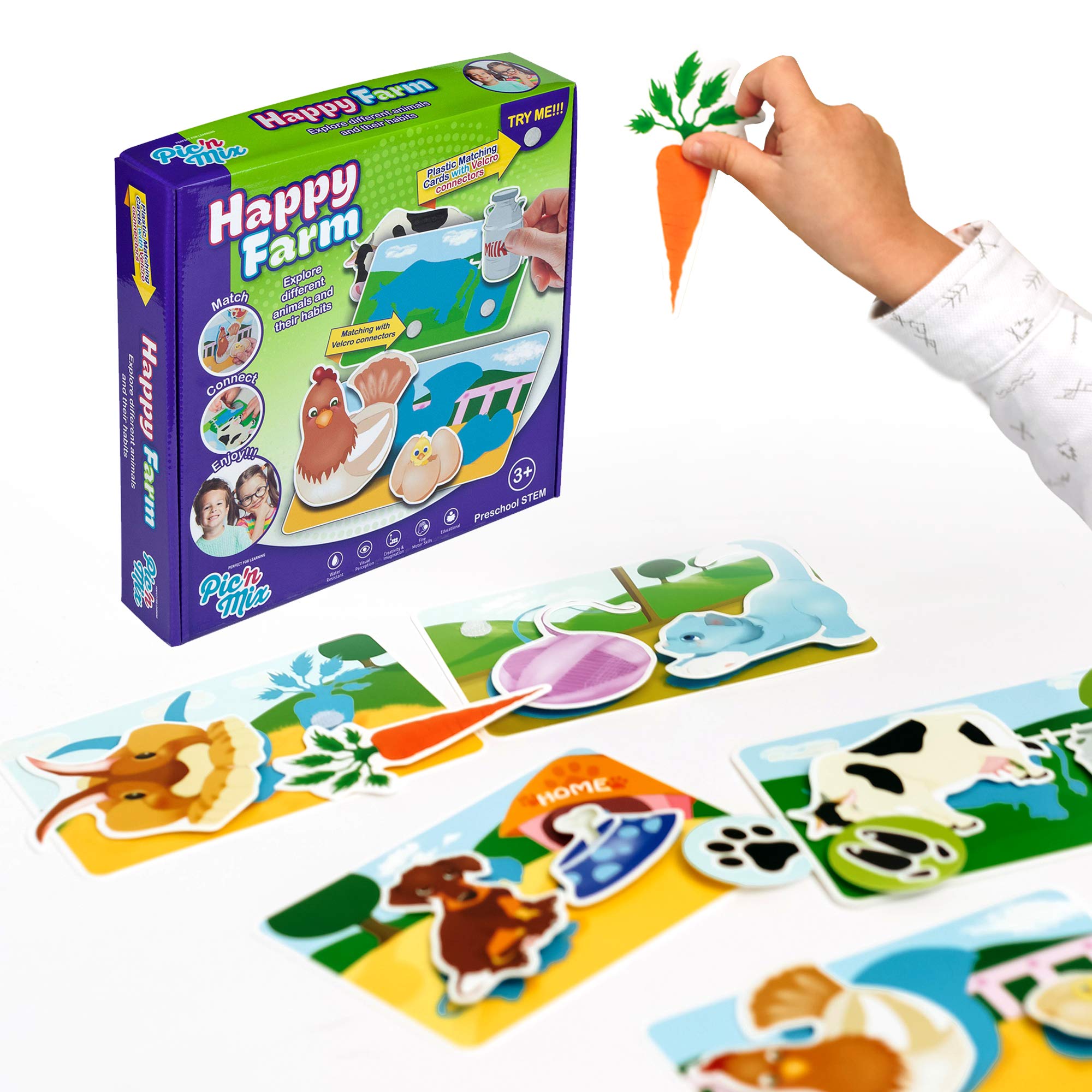 Toddler farm animals barn set board games, speech therapy toys, matching game little people farm, fine motor skills toys, sensory toys for toddlers 3-4, Toddler Puzzle, Staking games for toddlers