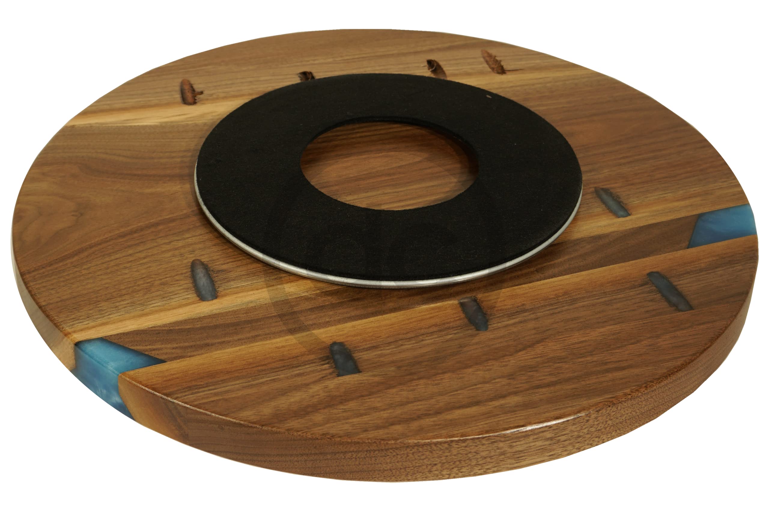 DutchCrafters 17" Round Lazy Susan, Solid Walnut Wood with Blue Resin Epoxy River Rotating Tray - Amish Made in America