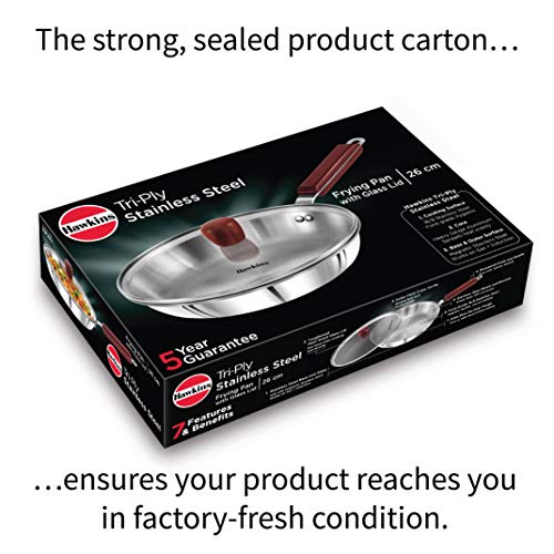 HAWKINS Triply 3 mm Stainless Steel Frying Pan 26 cm with Lid, 1 LTR, Silver (SSF26G)