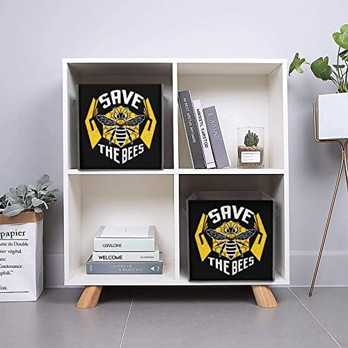 Heart Mind Soul Saves The Bees PU Leather Collapsible Storage Bins Canvas Cube Organizer Basket with Handles