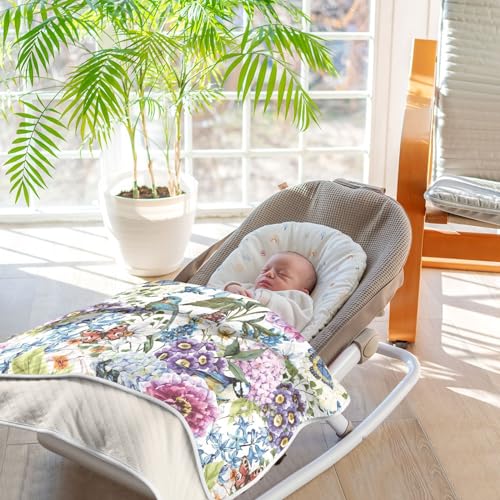 Coikll Floral Bird Butterfly Baby Blanket Cotton Cozy Throw Blanket Warm Nursery Swaddle Receiving Toddler Blankets 30" x 40
