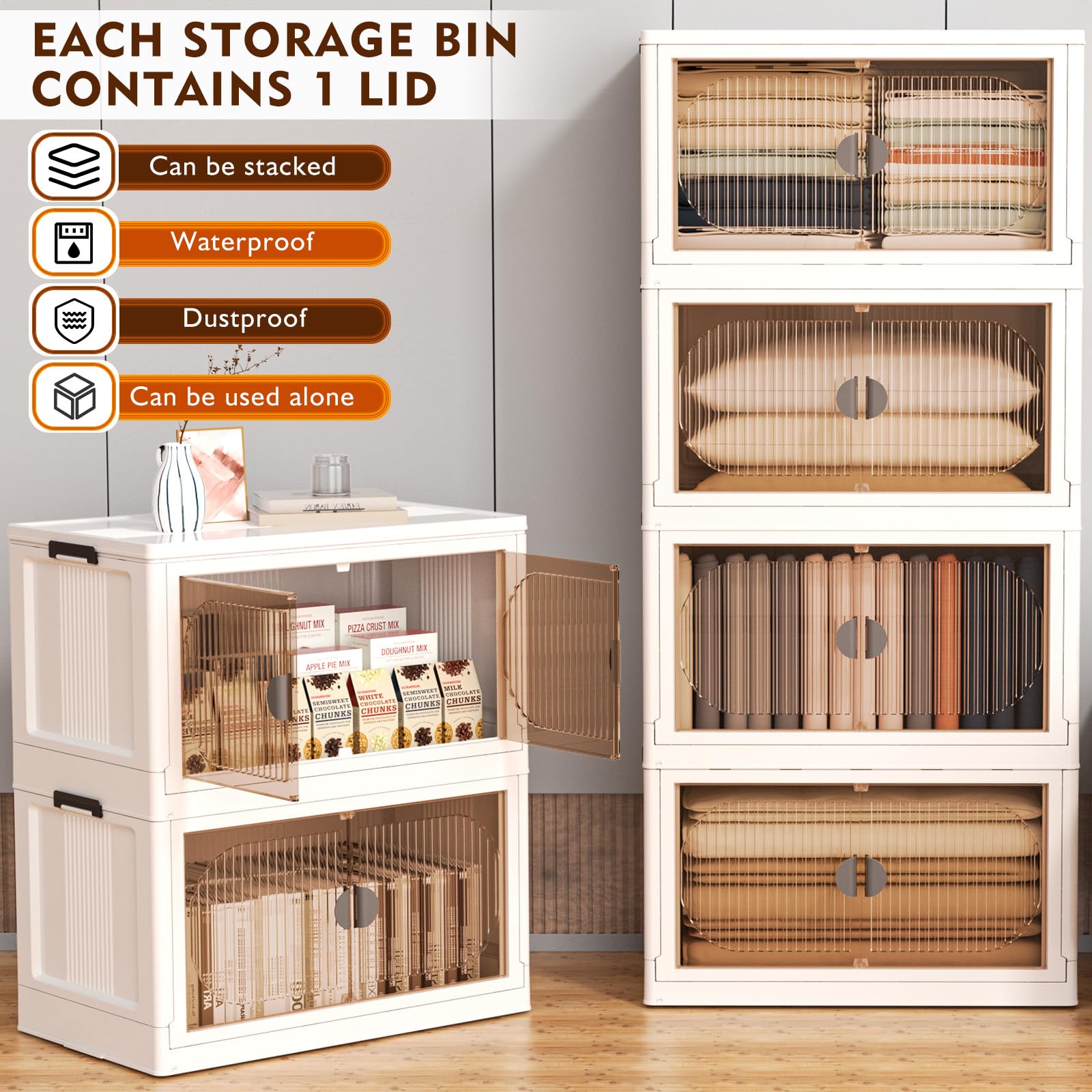Clear Storage Bin with Lid 3 Pack 【Stackable & Sturdy】Plastic Bins for Storage, Multifunctional Folding Storage Bins for Bedroom, Living Room, Study, Toy Room, Folding Box with Magnetic door
