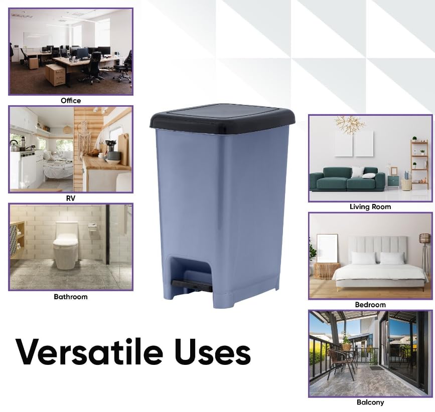 Generic VcJta 10 Qt. Slim Pedal Trash Can - Grey with Black Step-On Lid - Space-Saving Waste Bin Ideal for Kitchen, Bathroom - Sturdy & Hygienic, E285131590759