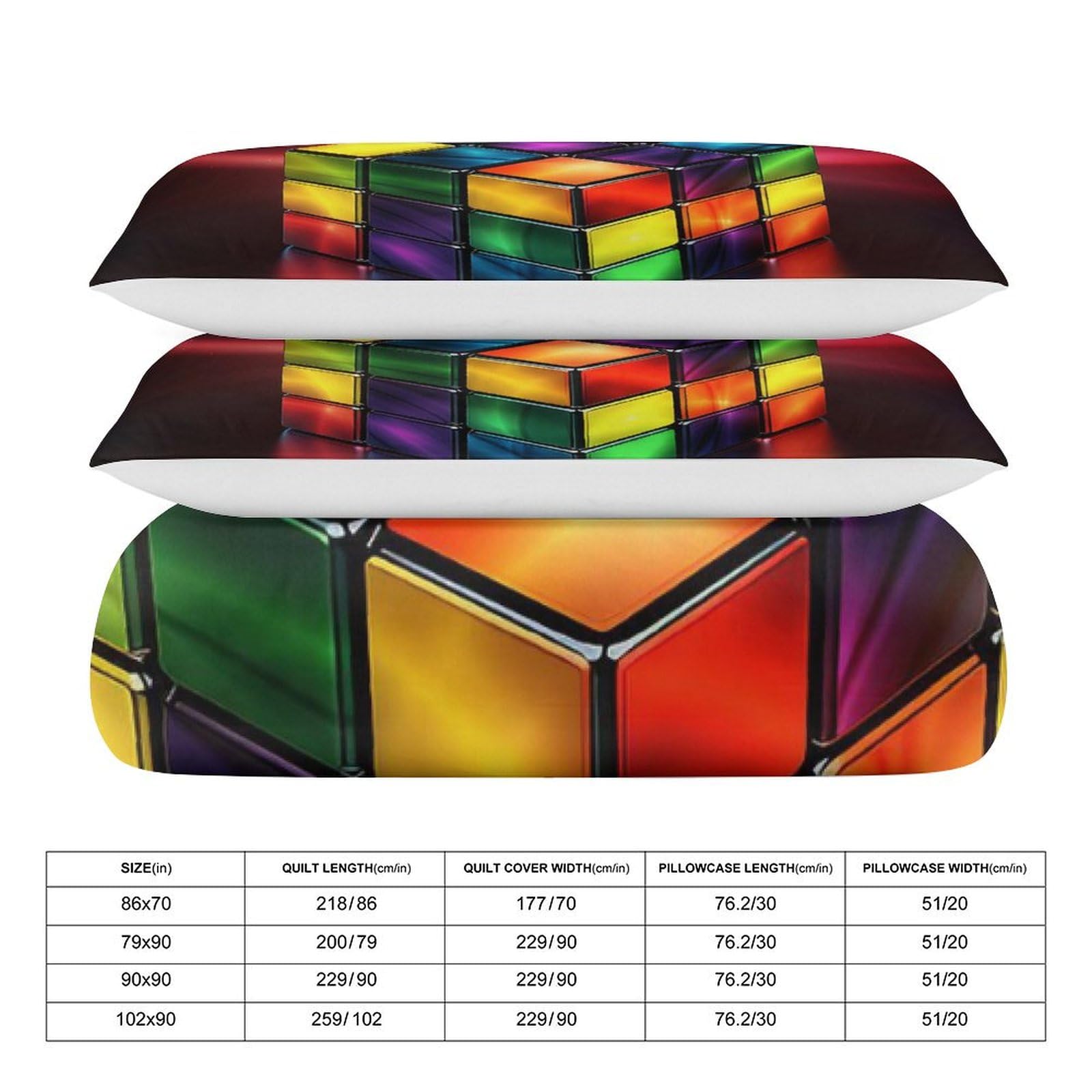 HotcoS Magic Cube ​Puzzle Comforter Set Queen 3 Pieces Bedding Set Lightweight Soft Bedding Comforter Sets for All Season with 1 Duvet Cover 86""x70"" 2 Pillow Shams 30'' X 20'', Style