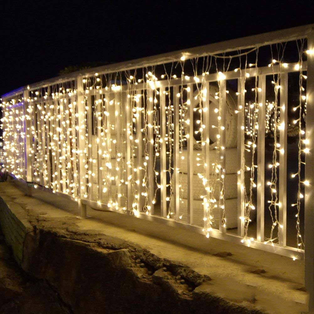 Curtain String Lights,Icicle Lights, Battery Operated,13ft(L) x 3.3ft(H),Remote,8 Mode,200 LED,Hanging Christmas Lights for Home Garden Patio Camping Party Window Balcony Decoration-Warm White