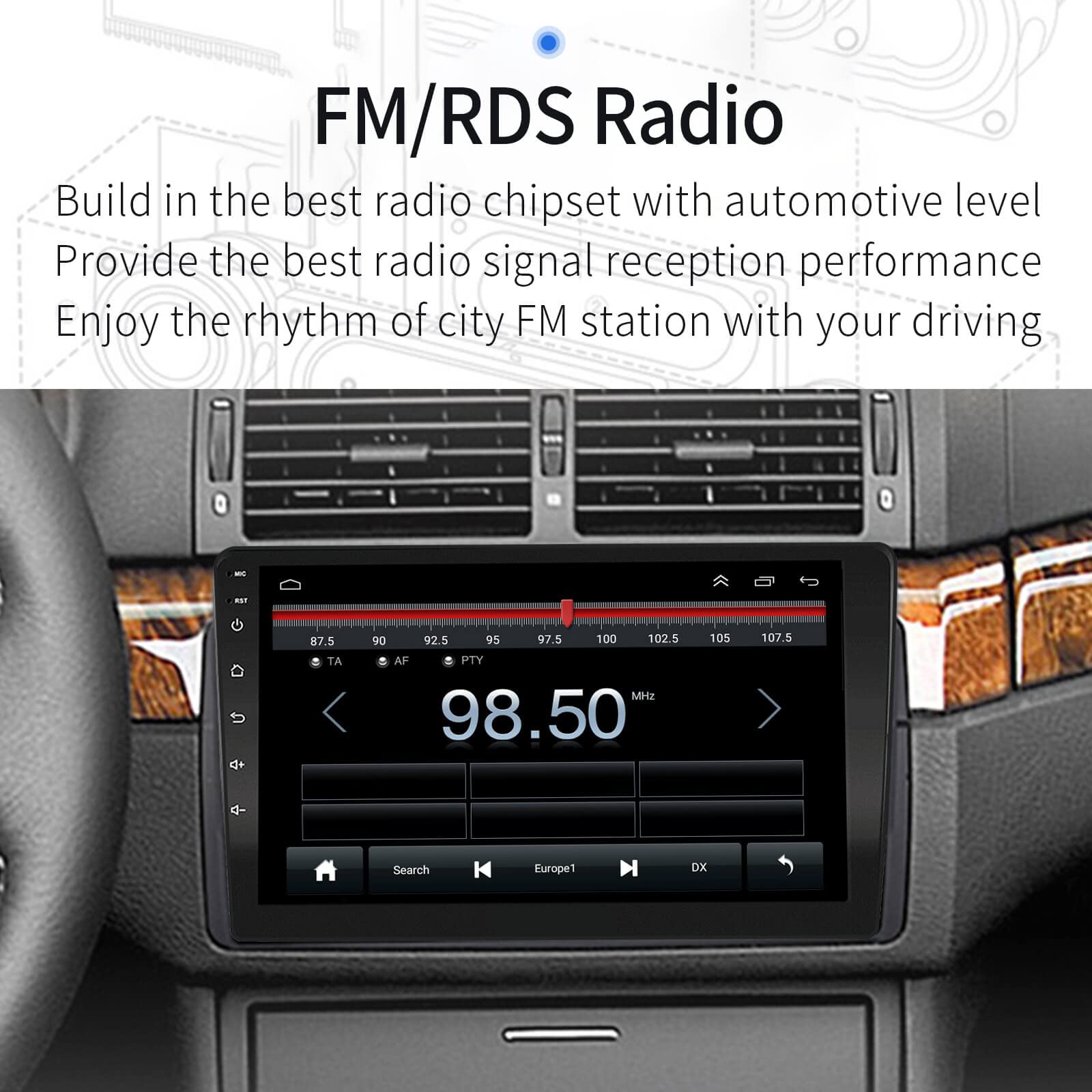 for BMW-3-Series-E46-1999-2004,with 1G RAM 32G ROM Bluetooth GPS Navigation Touch Screen EZoneTronics,9 inch Capacitive Touch Screen High Definition ezone-e46-132