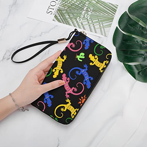 FunnyStar Lizard Gecko Women's Long RFID Hand Wallet Wristlet Clutch Purse PU Leather Handbag with Wrist Strap