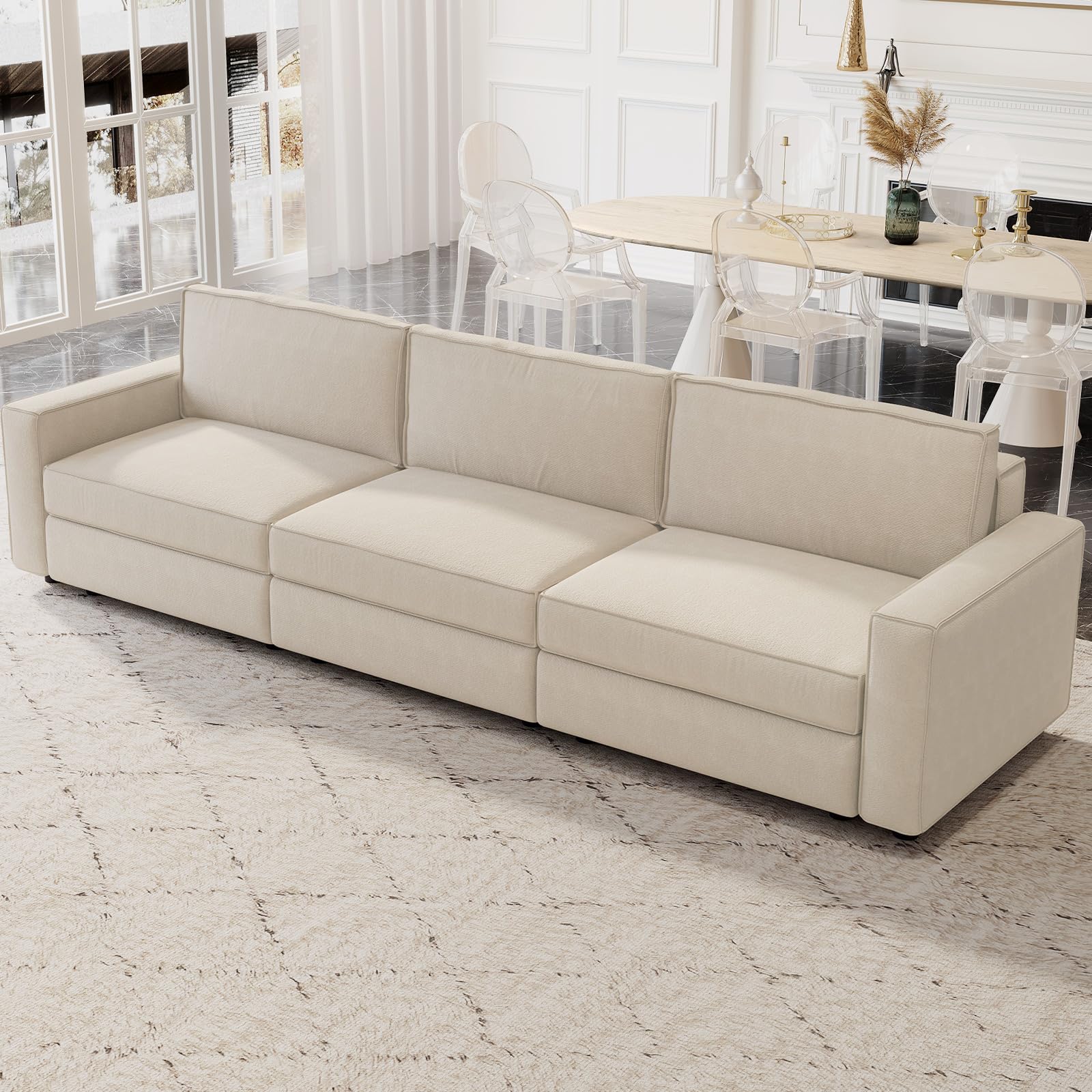 HOTICKME 3 Seater Modular Sectional Sofa, Modern Oversized Couch, 3 Seat Sofa Couch for Living Room, Green