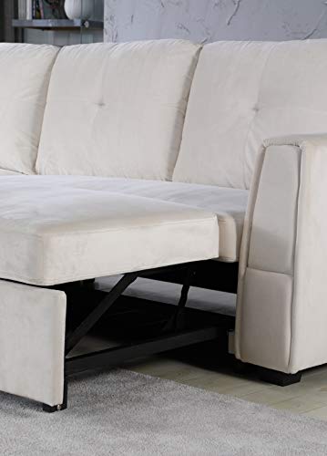 Legend Vansen 91''Velvet Sofa Chaise Storage Reversible L-Shape Sleeper Sectional,Sofabed,Seelper, Apt, Cream