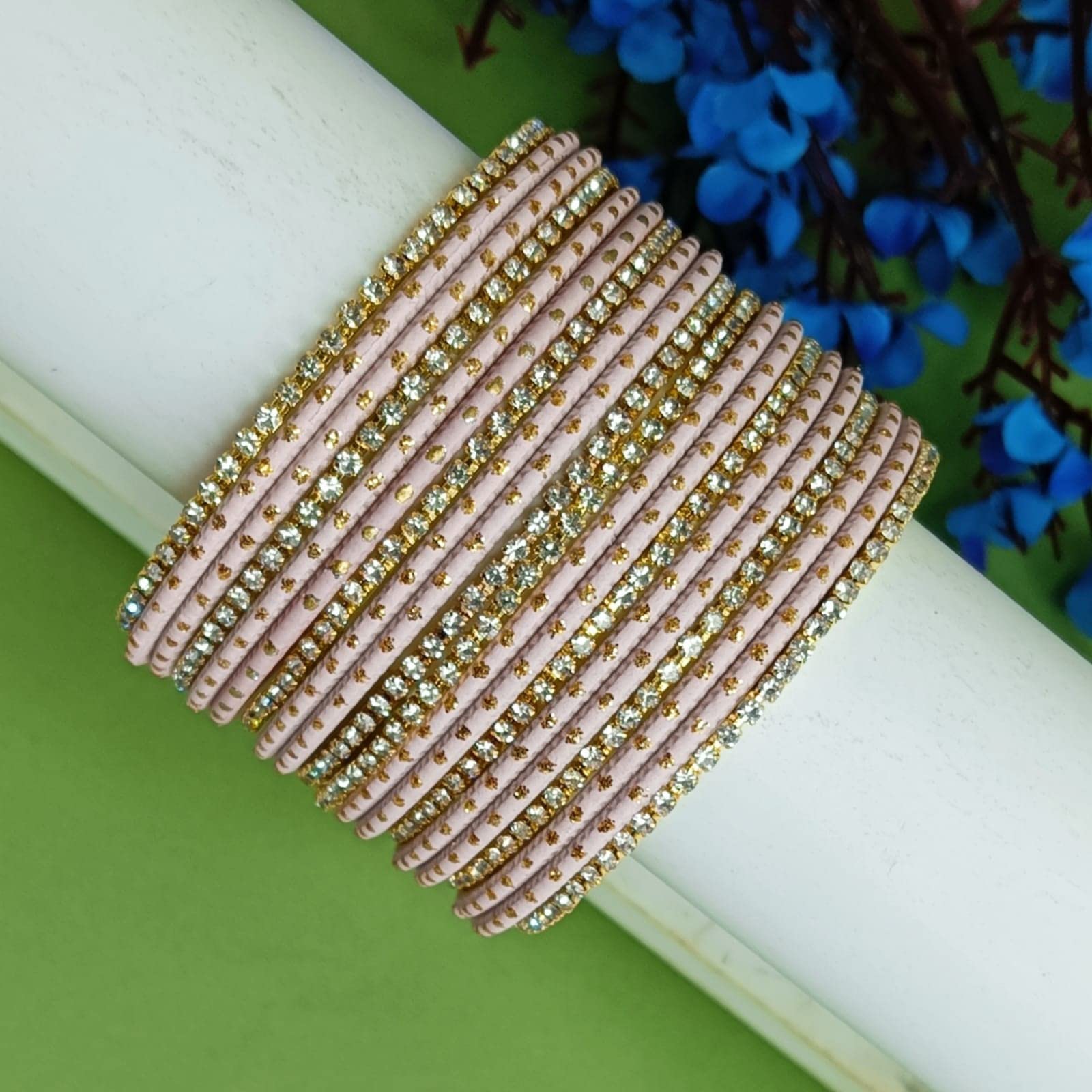 Efulgenz Rakshabandhan Gift Indian Bangle Set Rhinestone CZ Plain Bracelet Bangle Jewelry for Women (20 Pcs) Size-2.6, Pink