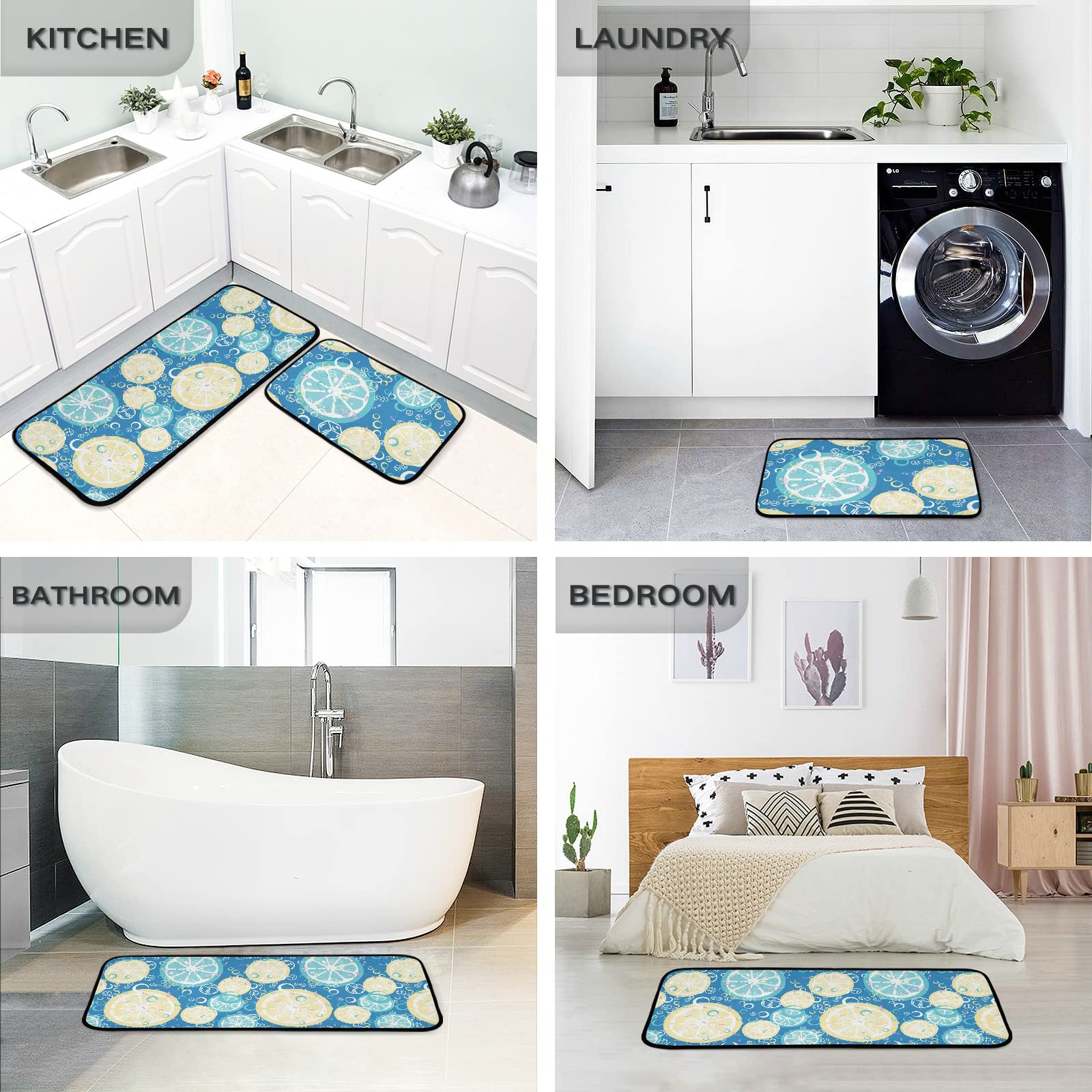 DOMIKING Lemon Orange Kitchen Mats 2 Pieces Non-Slip Anti Fatigue Kitchen Rugs and Mats Set for Floor Cushioned Standing Mats Area Rug Runner for Kitchen Hallway Sink