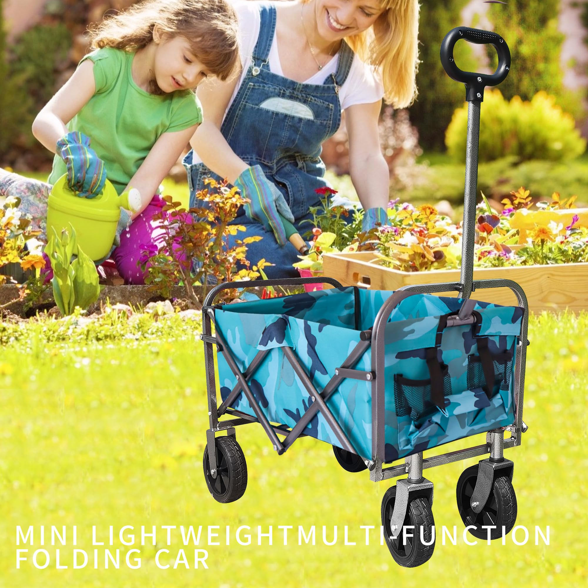 Collapsible Foldable Wagon,Portable Utility Folding Wagon with 360 Degree Swivel Wheels & Adjustable Handle,180lbs Weight Capacity for Beach, Sports,Shopping,Outdoor Activities,Camping